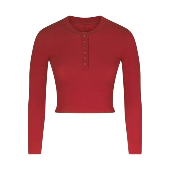 SKIMS | Tops | Skims Cotton Rib Long Sleeve Crop Henley Brick Multi ...